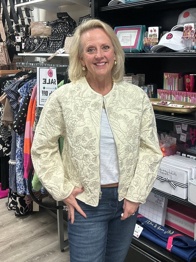 Embroidered Puff Jacket, Cream