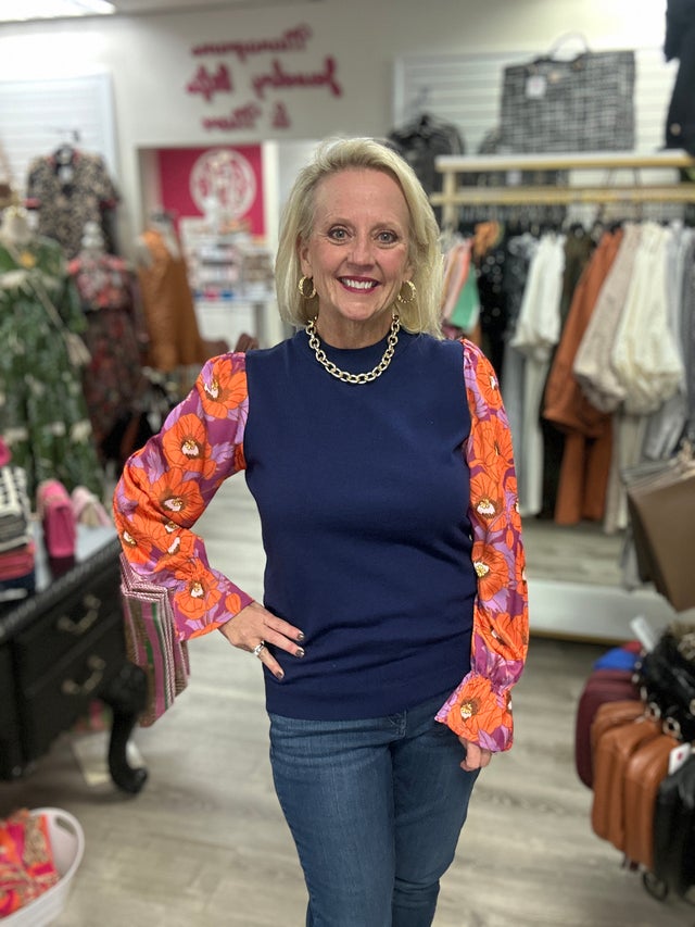 Baylor Top by THML, Navy/Orange