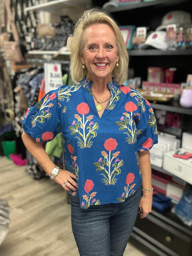 Blue Floral Top by THML